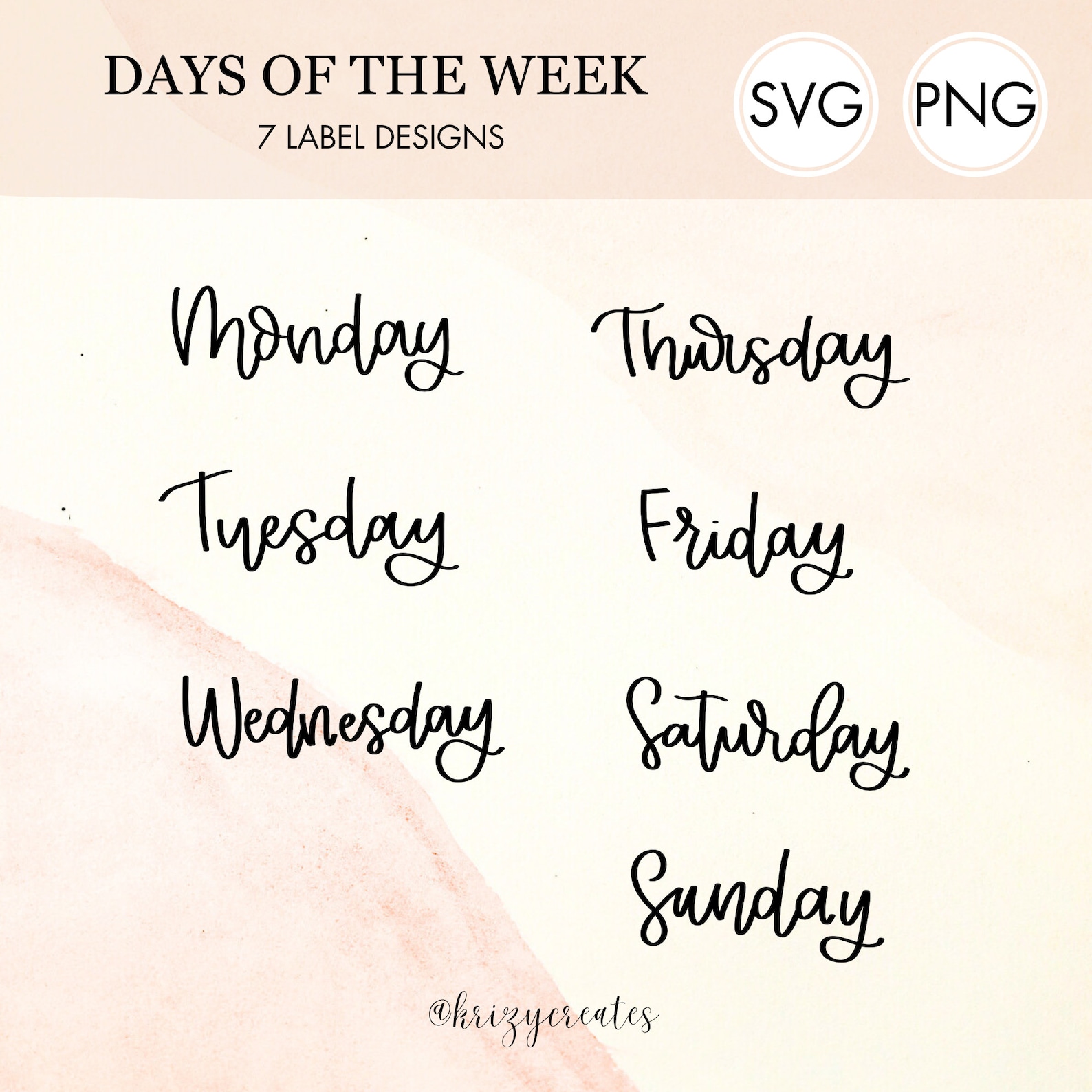 Days of the Week SVG Bundle, Days Label SVG and Png - Etsy