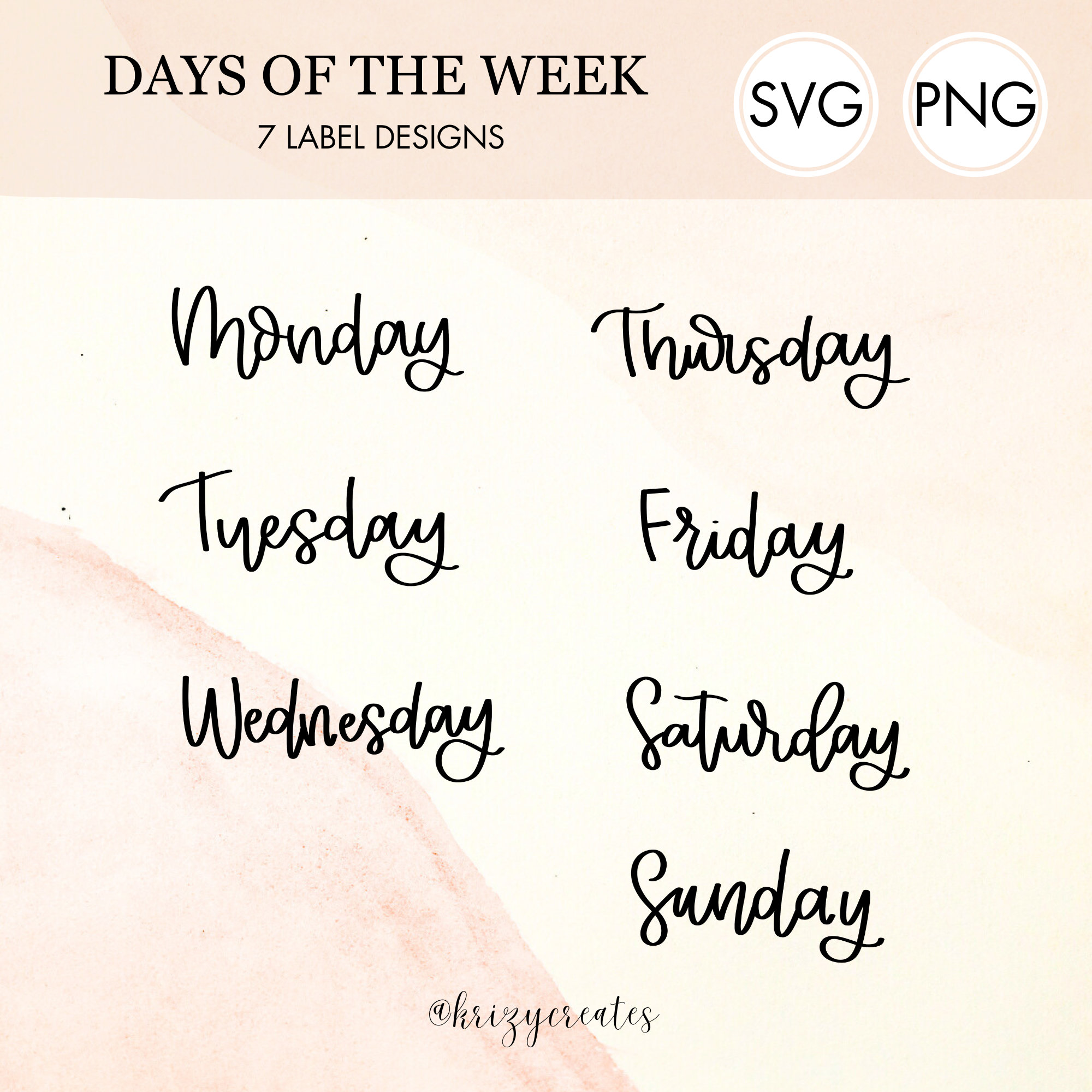Days of the Week SVG Bundle, Days Label SVG and Png - Etsy