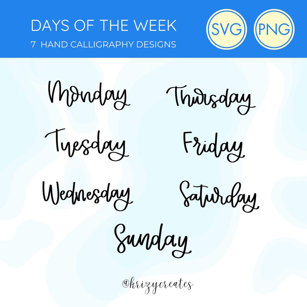 Days of the Week SVG Bundle: Label Designs (PNG & SVG) - Etsy UK