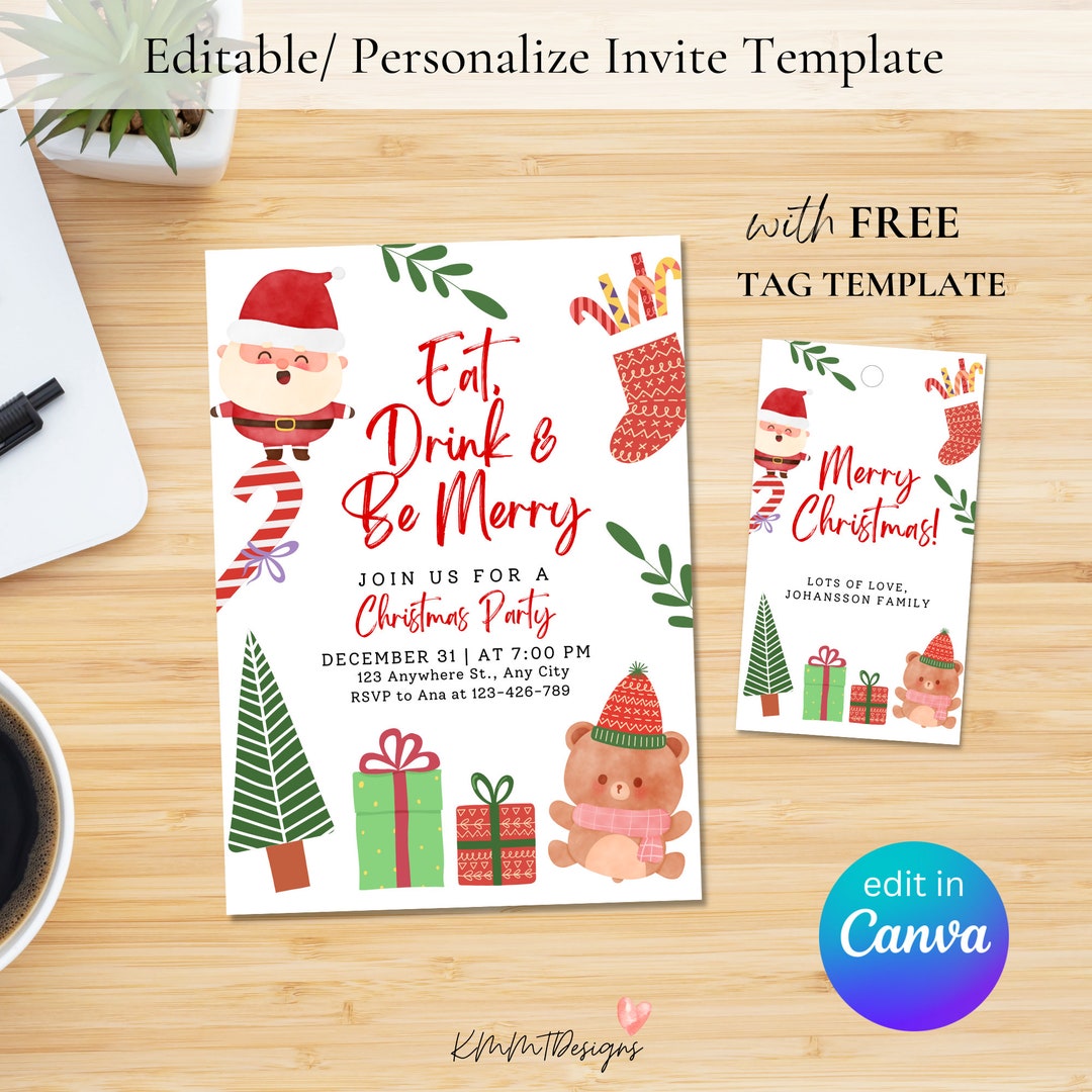 Christmas Party Invitation Editable , Kids Christmas Party Invitation ...