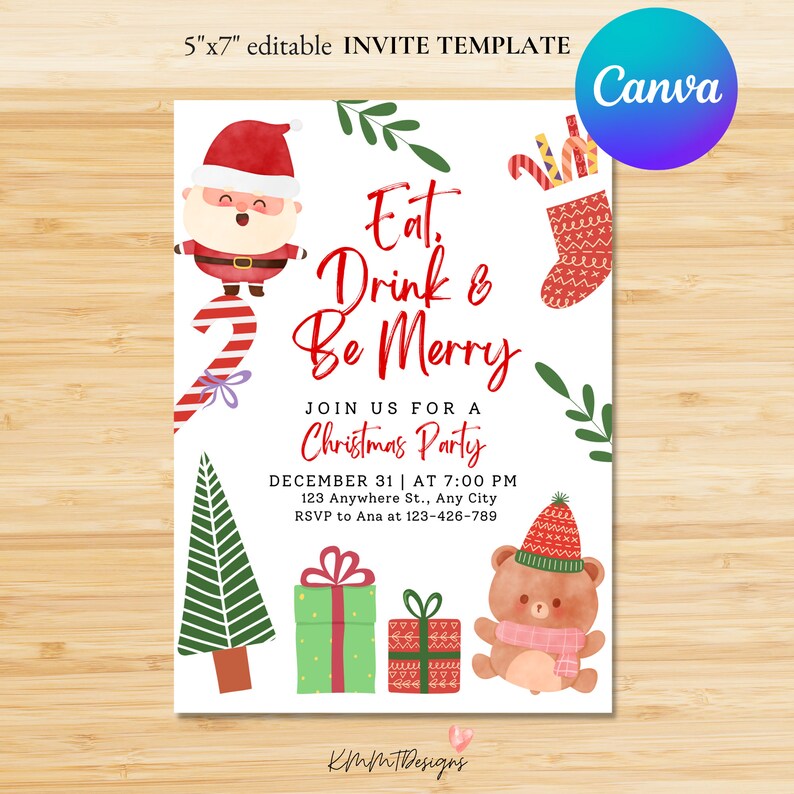 Christmas Party Invitation Editable , Kids Christmas Party Invitation ...