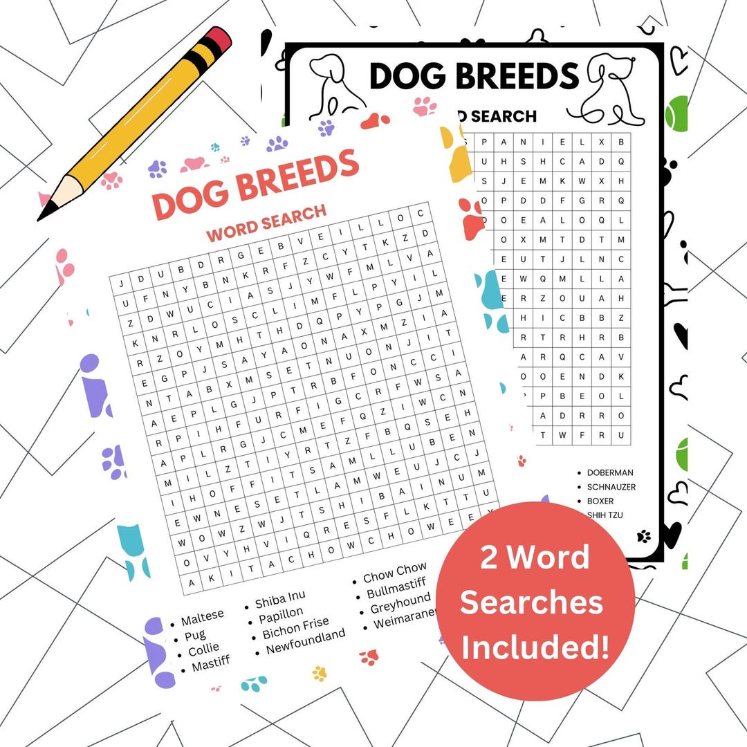 Dog Breeds Word Search Puzzle | Fun Dog Activity (instant Download) - Etsy