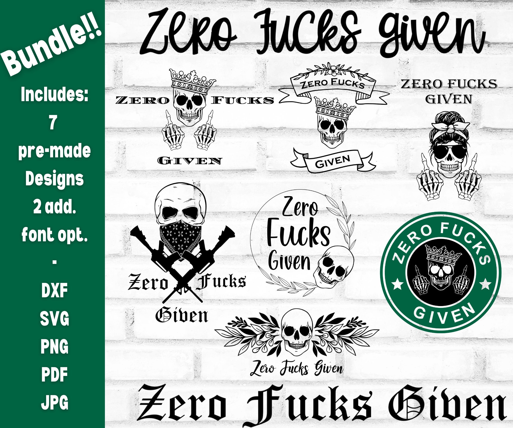 Zero Fucks Given SVG Bundle Skull Svg Bundle No Fucks Given - Etsy