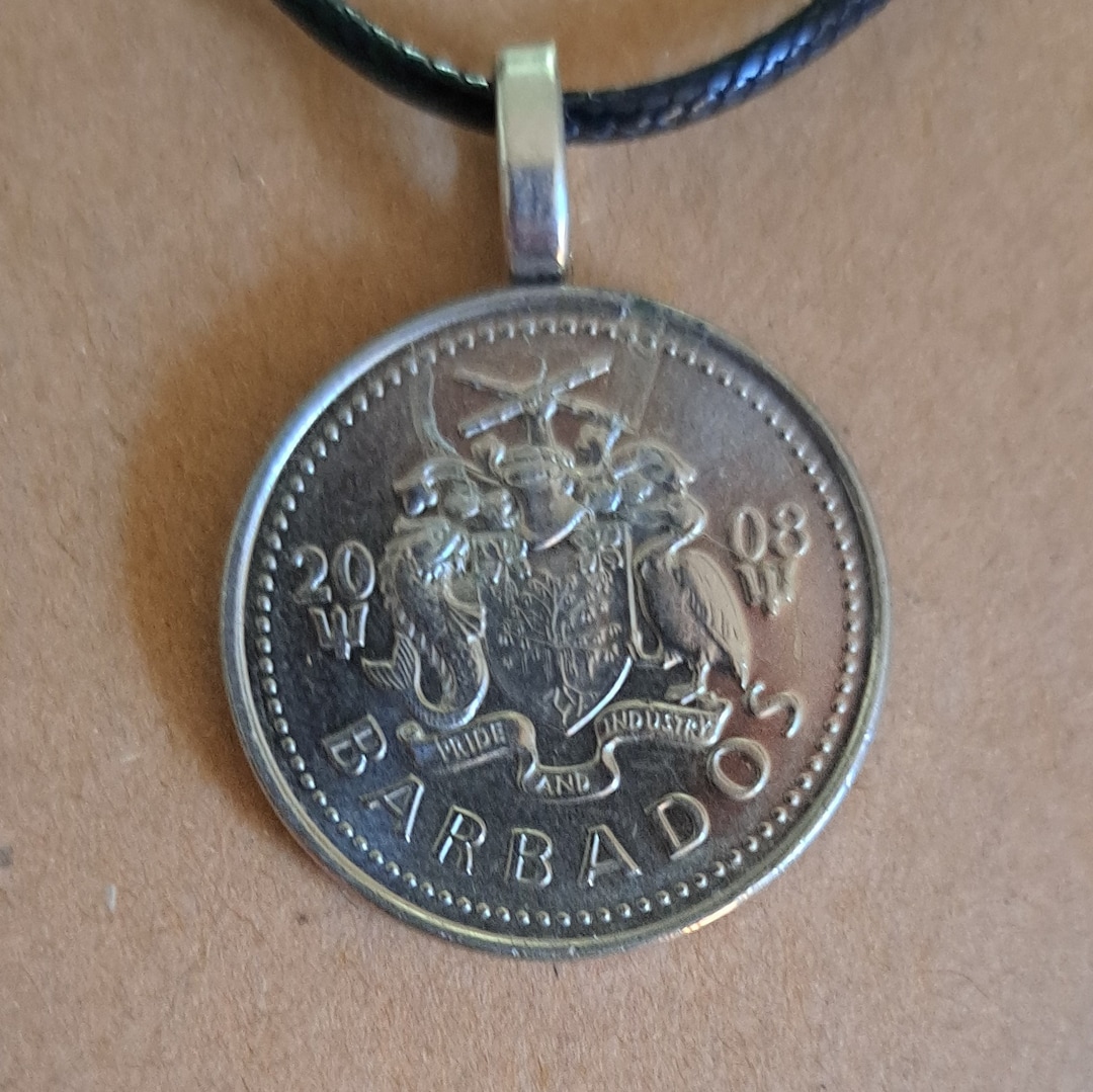 Barbados Crest Coin Necklace: Island Souvenir Jewelry, 20" Cord - Etsy
