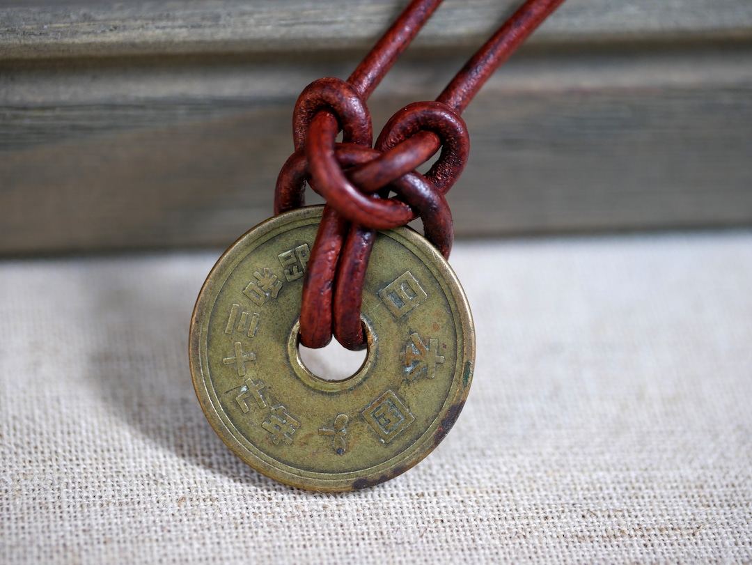 Japanese Coin Necklace: Handmade Asian Jewelry, 20" Black Cord - Etsy