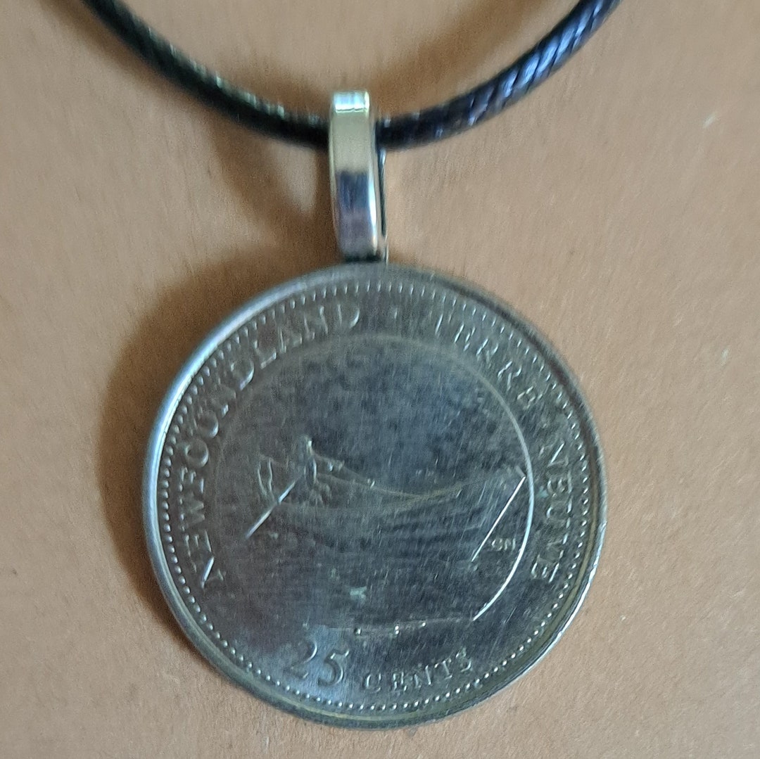 Canadian Coin Necklace: Pine Trees & Canoe, Nature Jewelry - Etsy