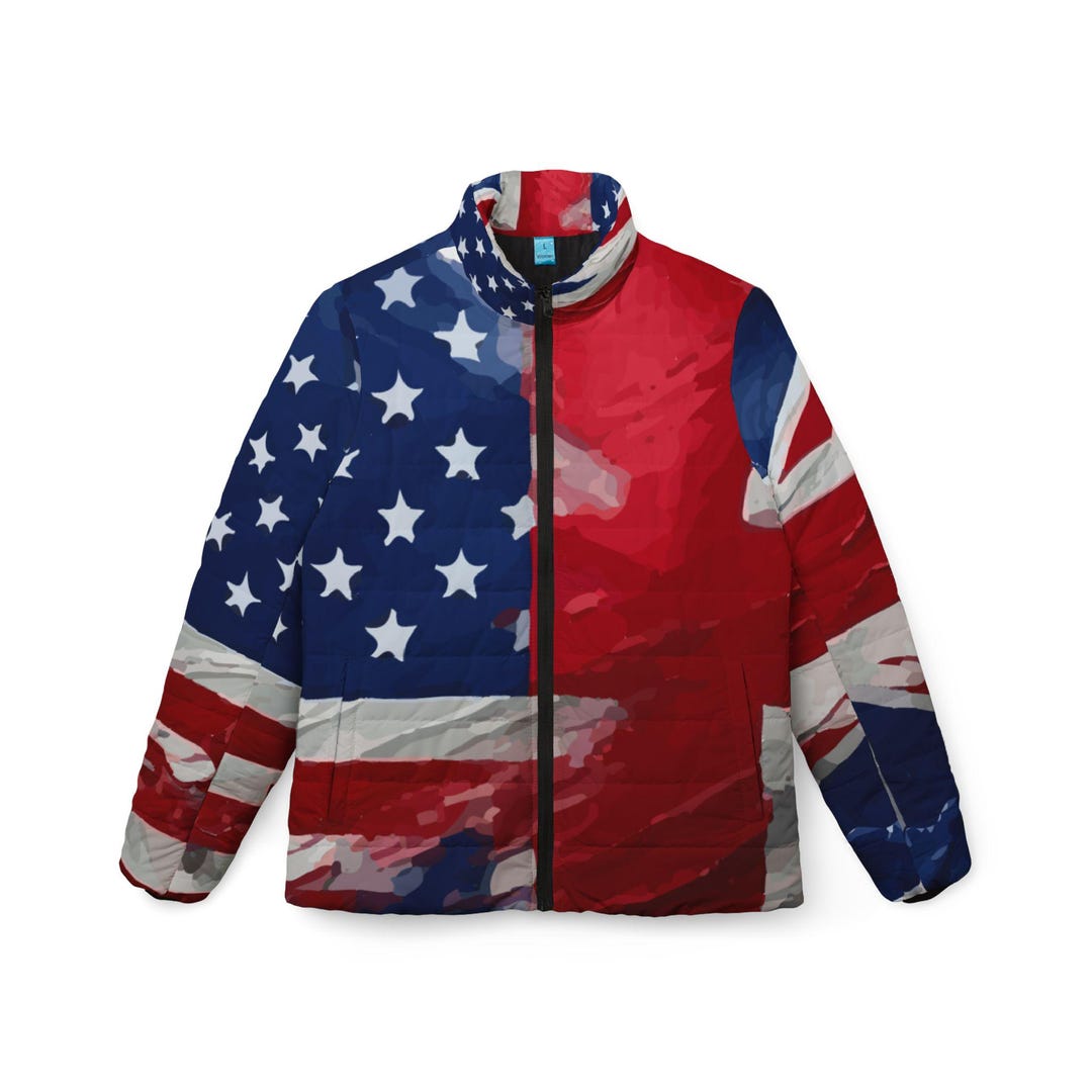 USA UK Flag Design Patriotic Womens Puffer Jacket American British Gift ...