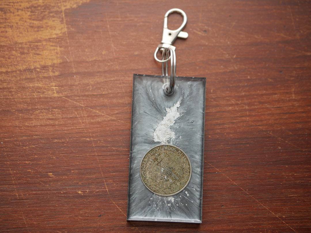 Mexican Eagle Keychain Genuine Foreign Coin With Black Resin and White ...