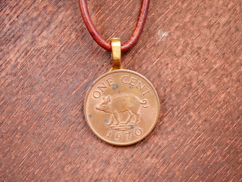 Bermuda Coin Necklace: Wild Boar Penny, Leather Cord - Etsy