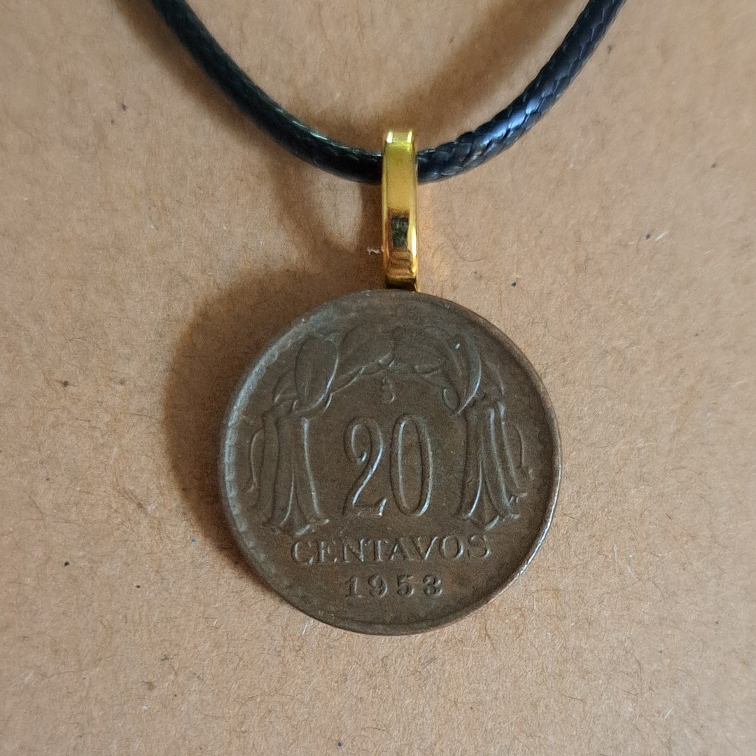 Chile Coin Necklace: Genuine Chilean Foreign Coin, 20" Leather Cord - Etsy