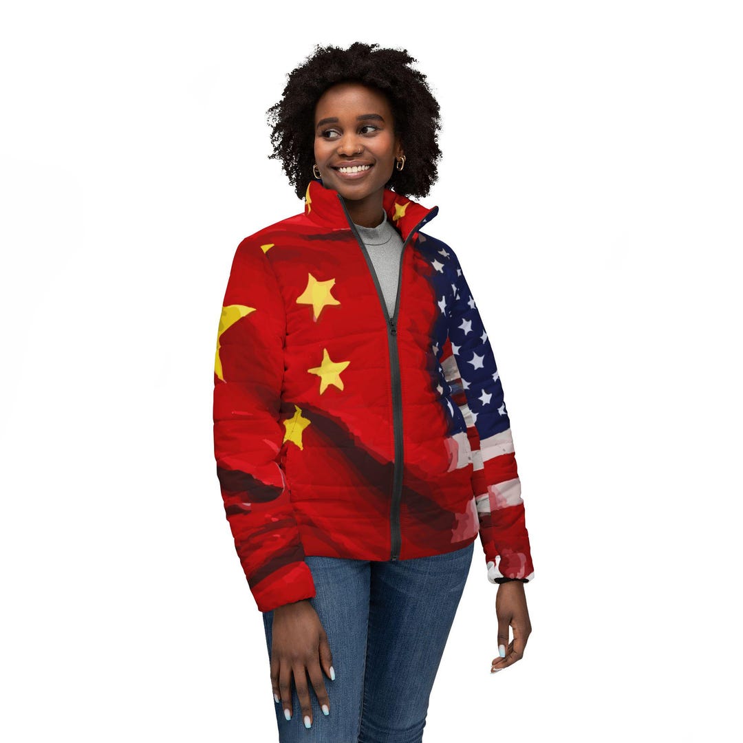 Womens Puffer Jacket USA China Flags Design American Chinese United ...