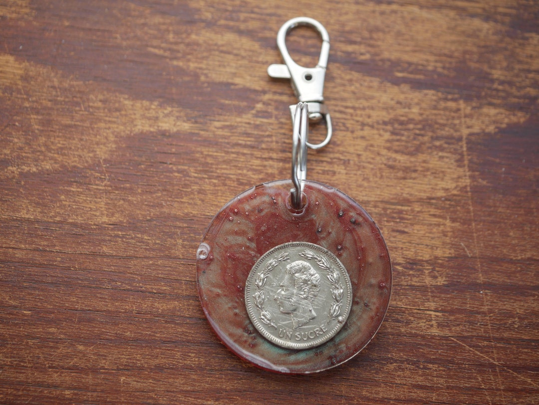 Ecuador Coin Keychain With Brown Resin Genuine Foreign Coin - Etsy