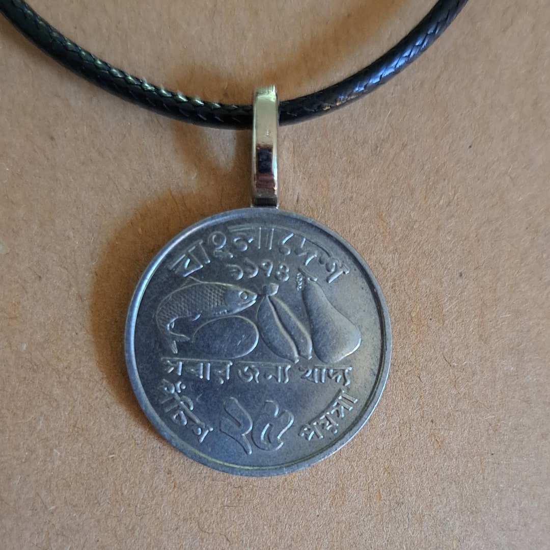 Bangladesh Coin Necklace: Bengali Foreign Coin, Asia Travel Jewelry - Etsy