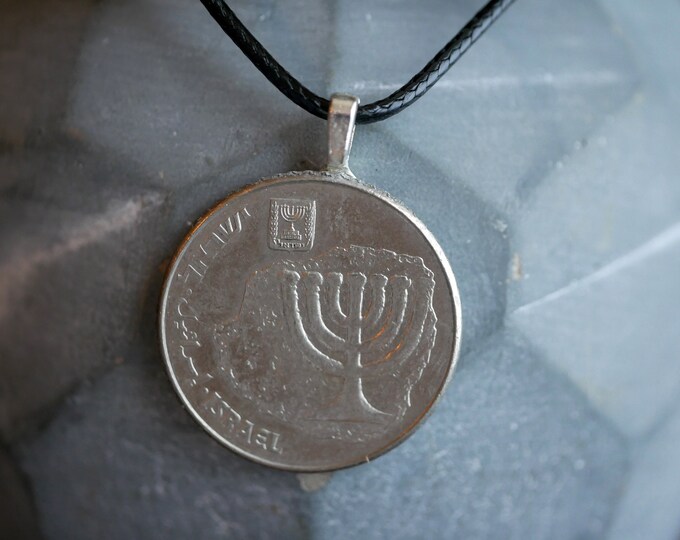 Israel Menorah Necklace, Israeli Pendant, Genuine Foreign Coin With ...