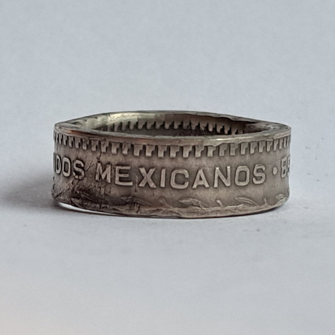 SILVER Mexico Coin Ring Made With Genuine Mexican Foreign Coin Manly ...