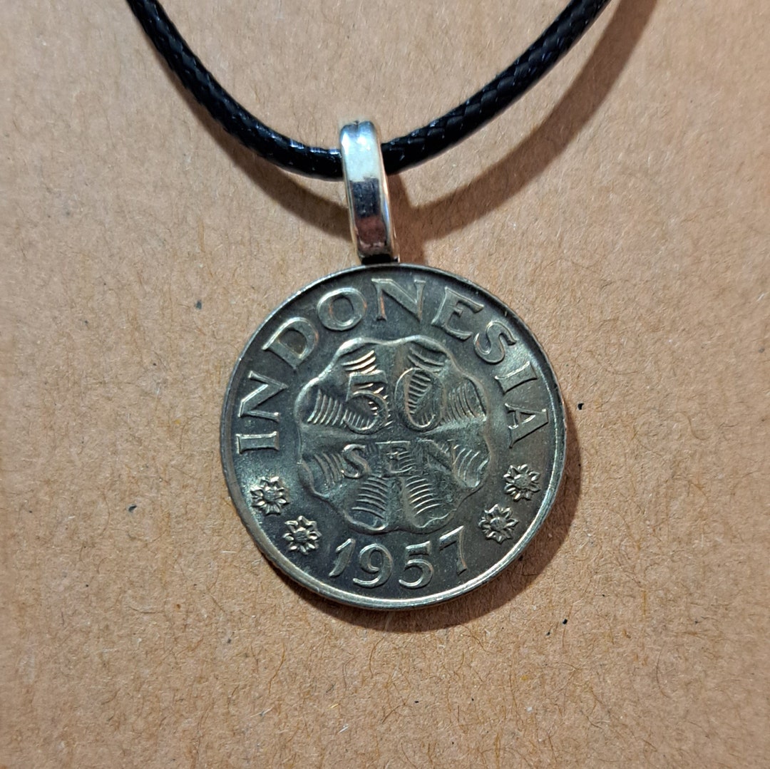 Indonesian Coin Necklace: Tropical Flower Jewelry on Leather Cord - Etsy