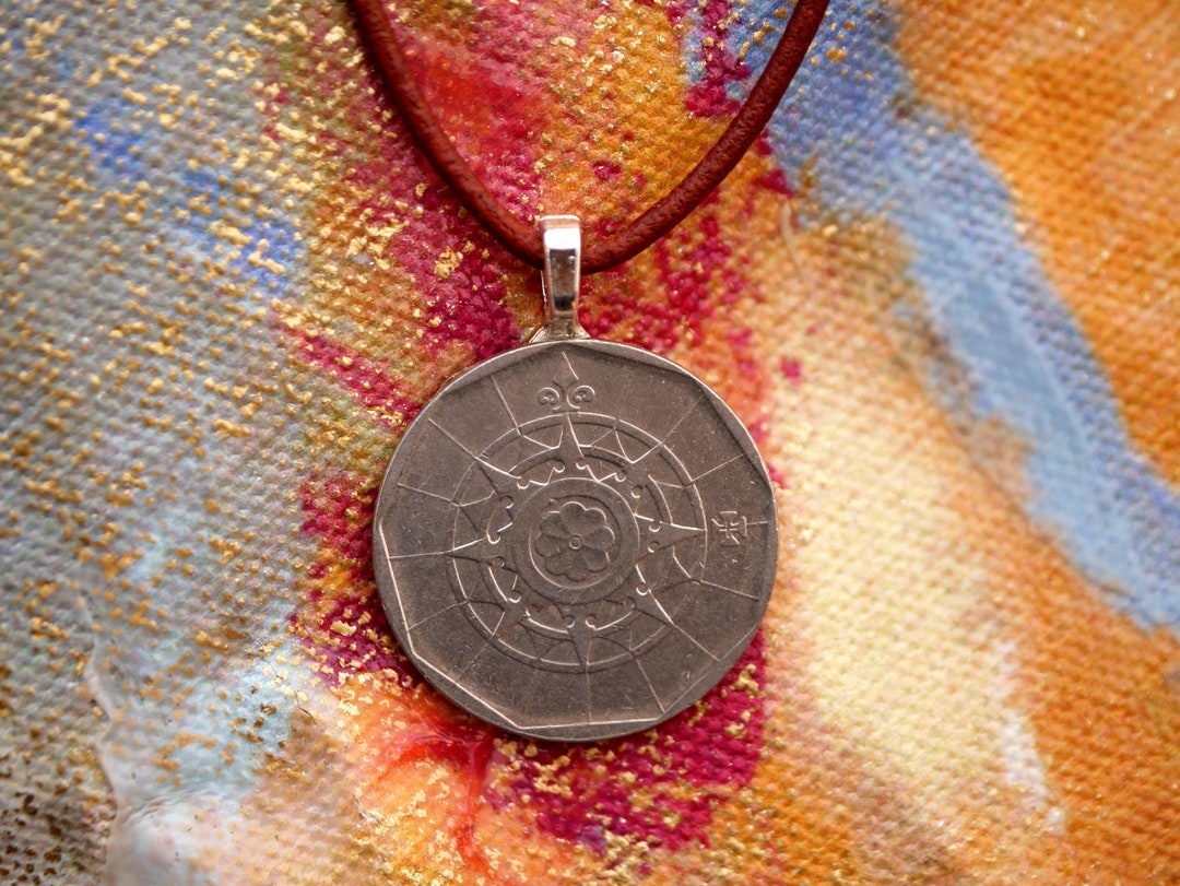 Portugal Compass Rose Pendant Necklace, Portuguese Coin Necklace ...