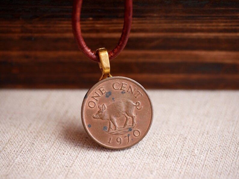 Bermuda Coin Necklace: Wild Boar Penny, Leather Cord - Etsy