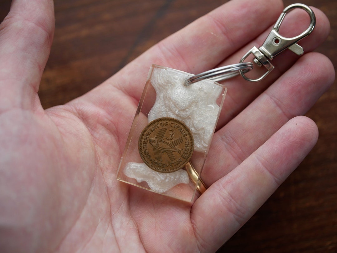Cyprus Fish Coin Keychain: Genuine Mediterranean Resin Keychain - Etsy