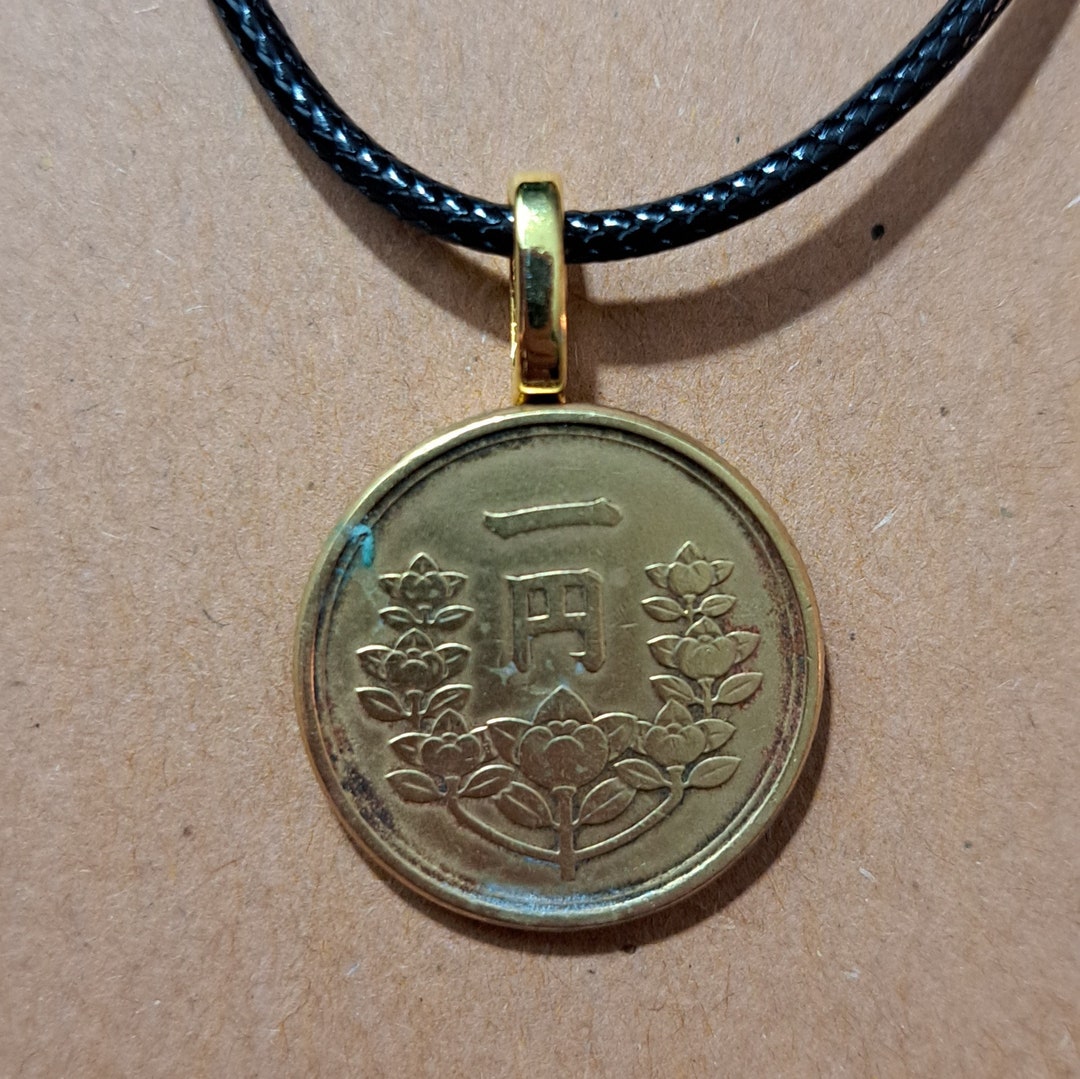 Japanese Coin Necklace: Floral Design, 20" Black Cord - Etsy