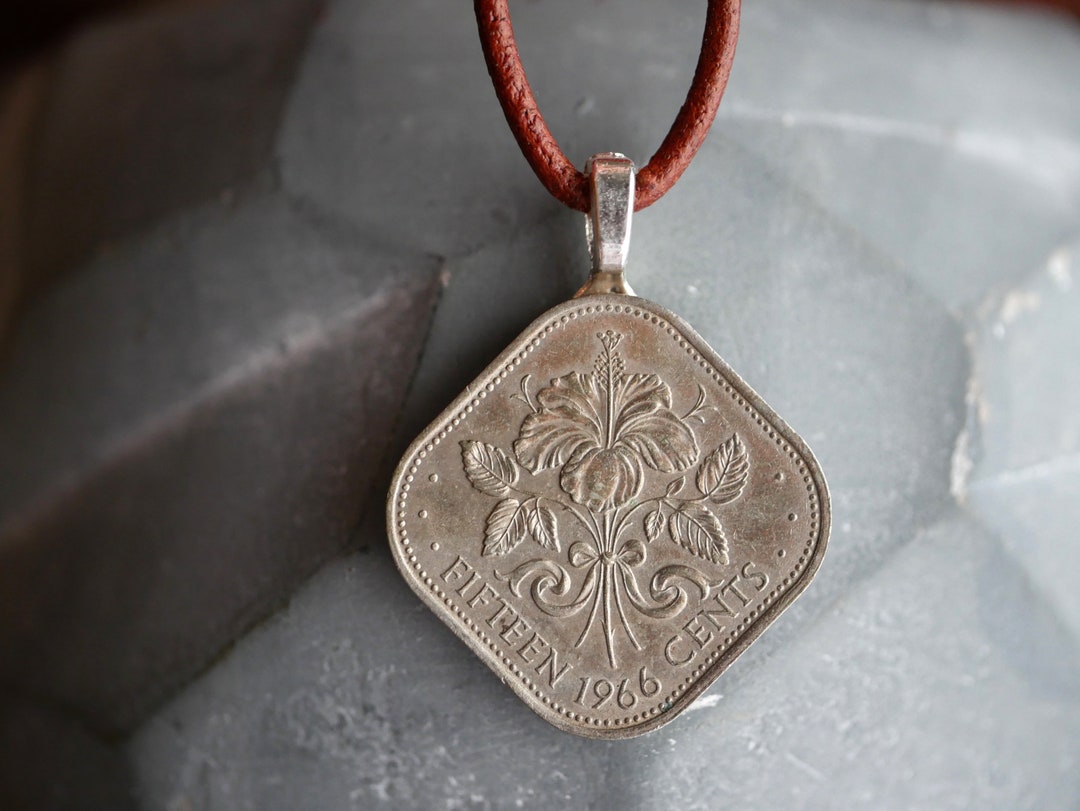Bahamas Coin Necklace: Hibiscus Flower, Island Jewelry - Etsy