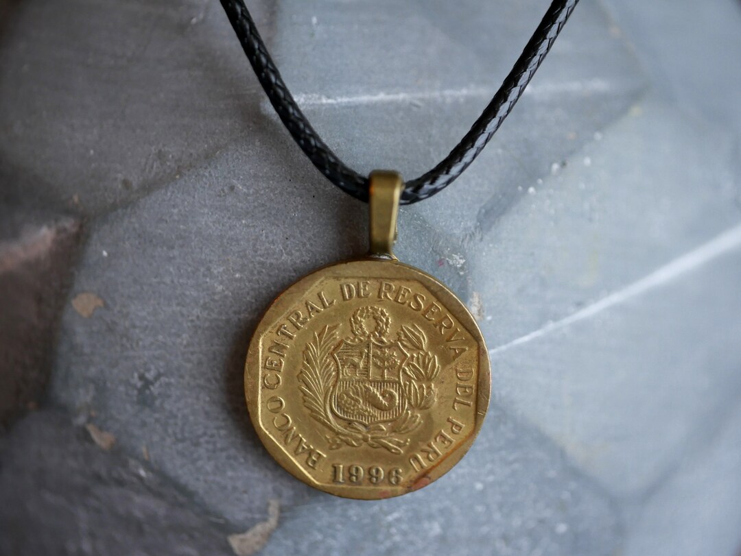 Peru Coin Necklace: Llama & Cornucopia Shield, 20" Cord - Etsy