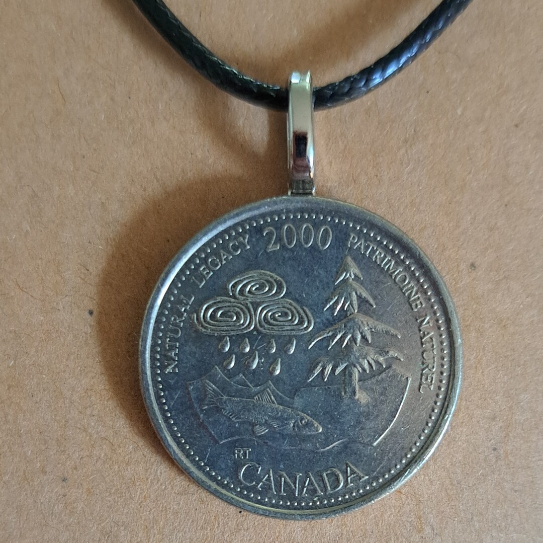 Canadian Coin Necklace: Nature Scene Pendant on Leather Cord - Etsy