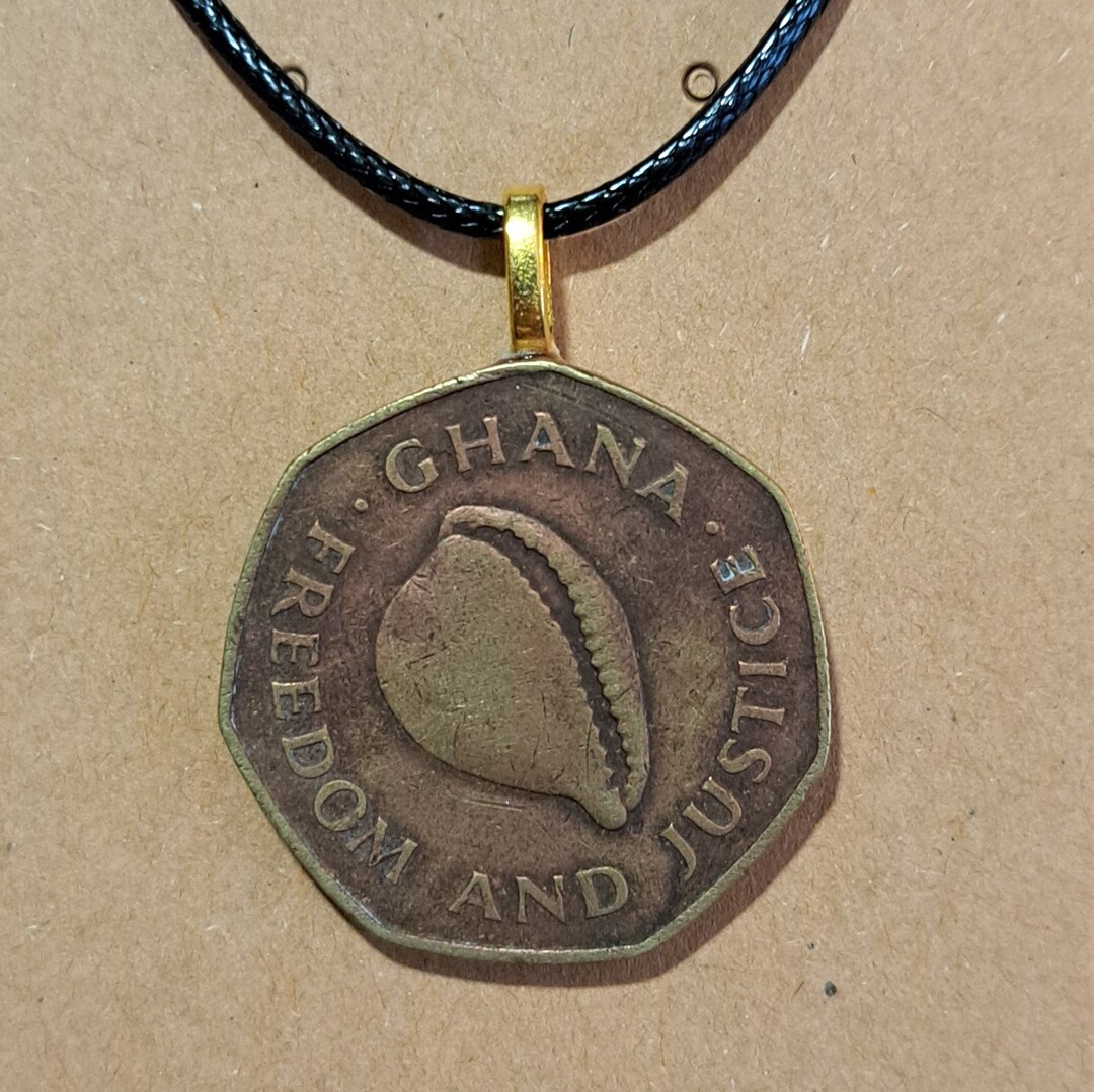 African SHELL Ghana Coin Necklace Made With Genuine Ghanan Foreign Coin ...