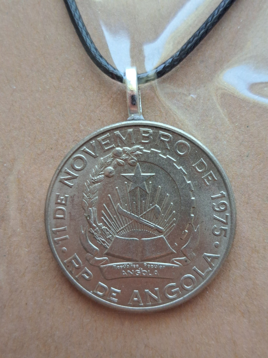 Angola Coin Necklace: African Coin Jewelry on Leather Cord - Etsy