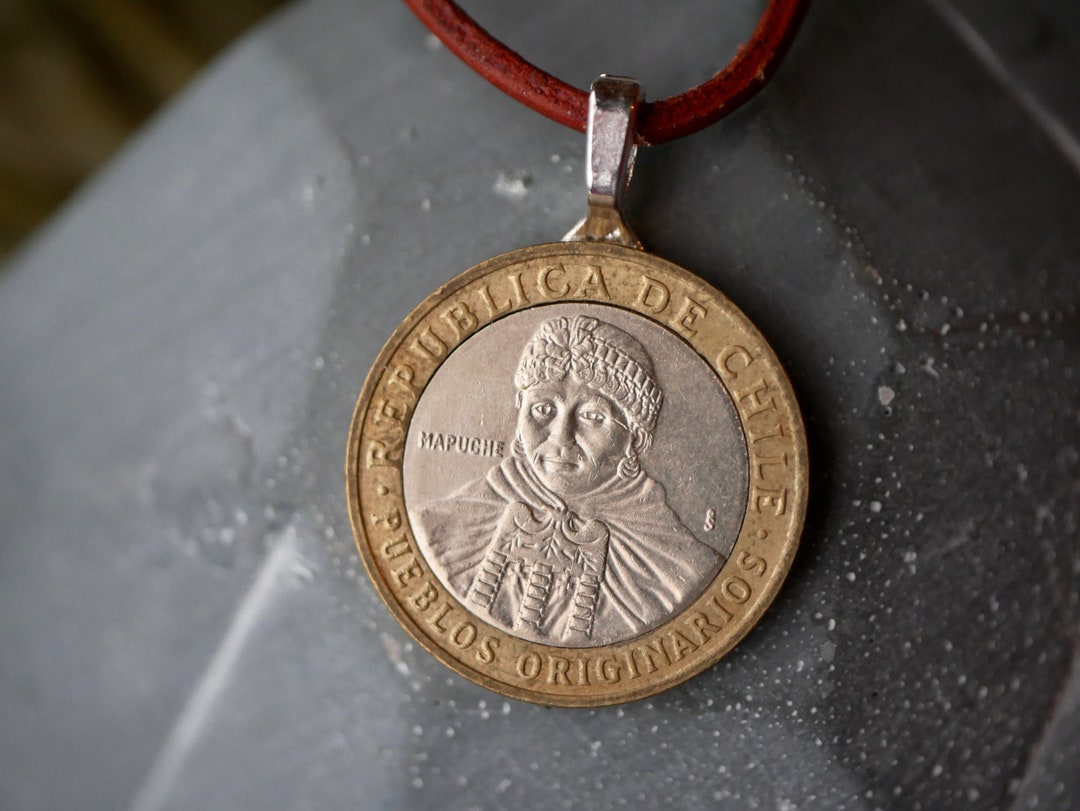 Chile Coin Necklace: Native American Design, Leather Cord - Etsy