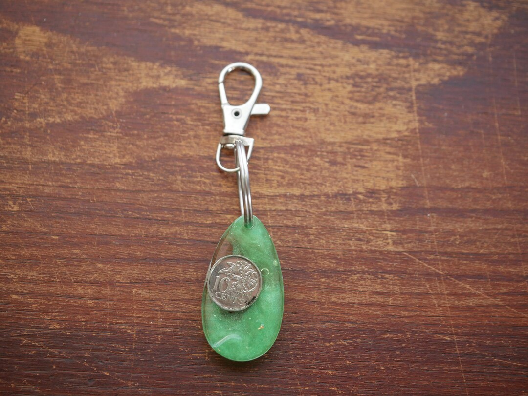 Trinidad & Tobago Coin Keychain: Green Resin, Tropical Flower, Genuine ...