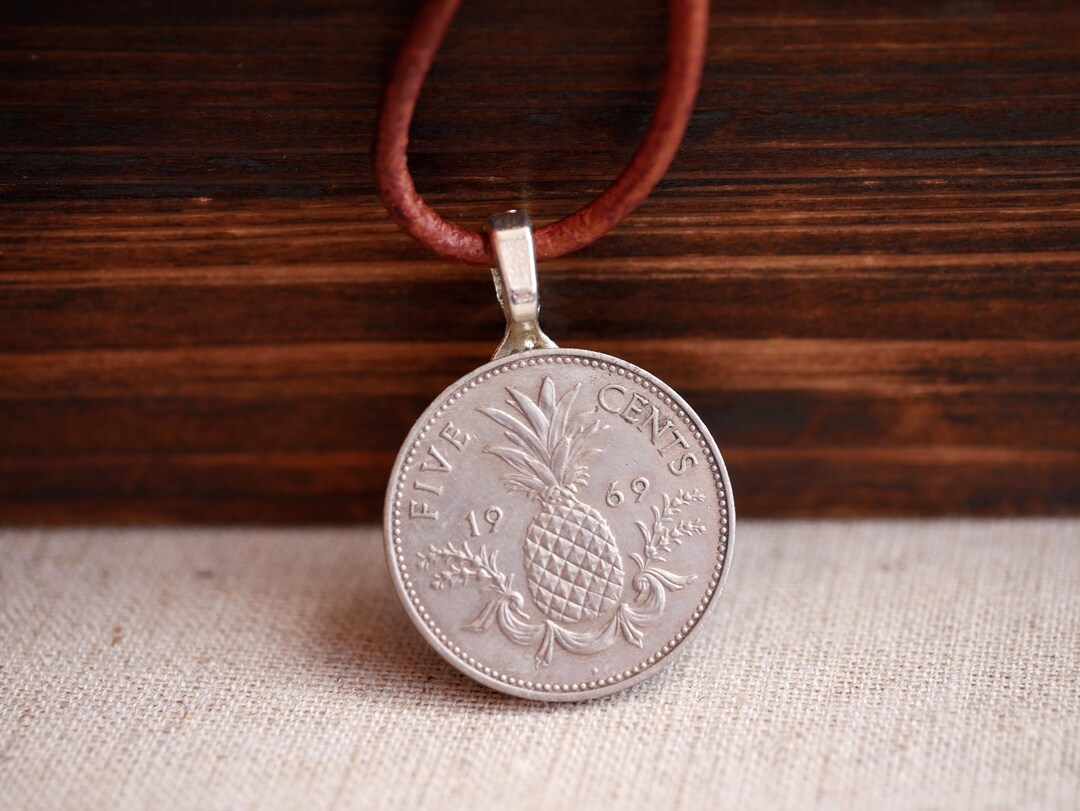 Pineapple Coin Necklace, Bahamas Coin Necklace, Foreign Coin Jewelry ...