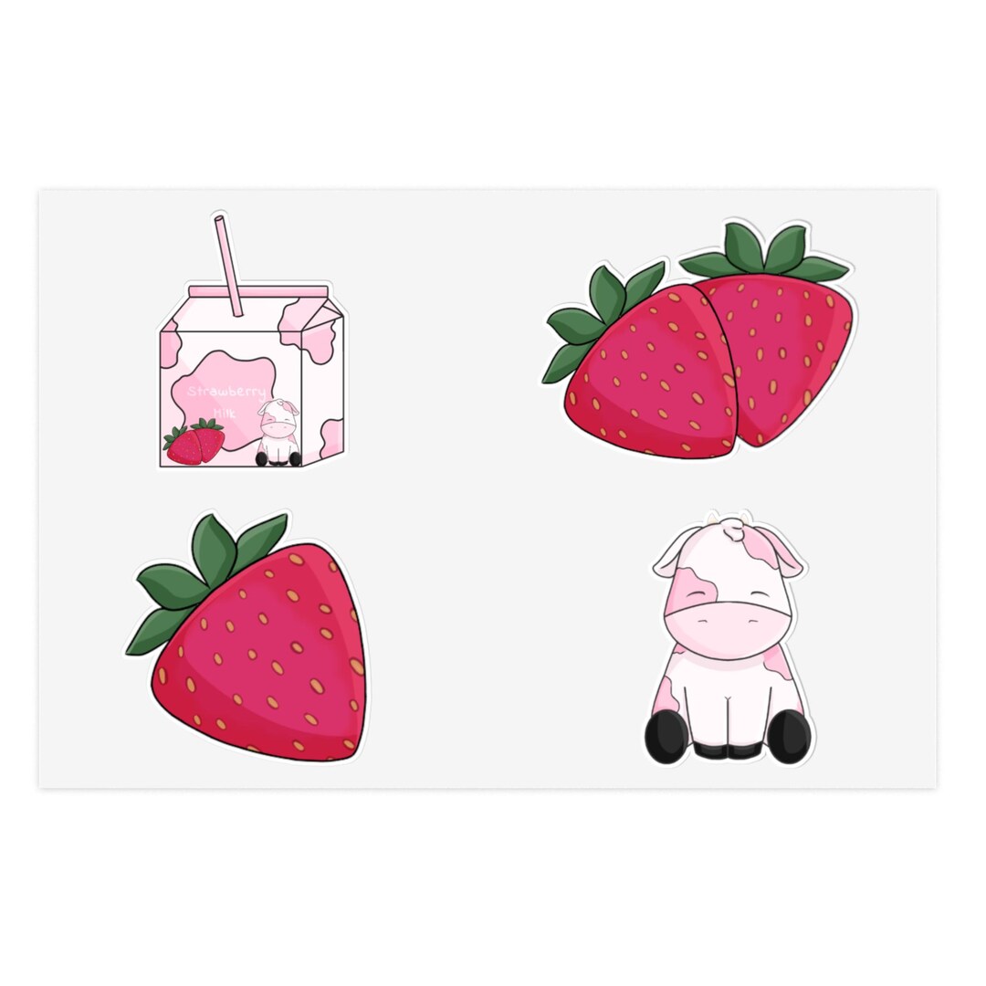 Strawberry Milk Cow ~ Sticker Sheet - Cute Animal Decals, Scrapbooking ...