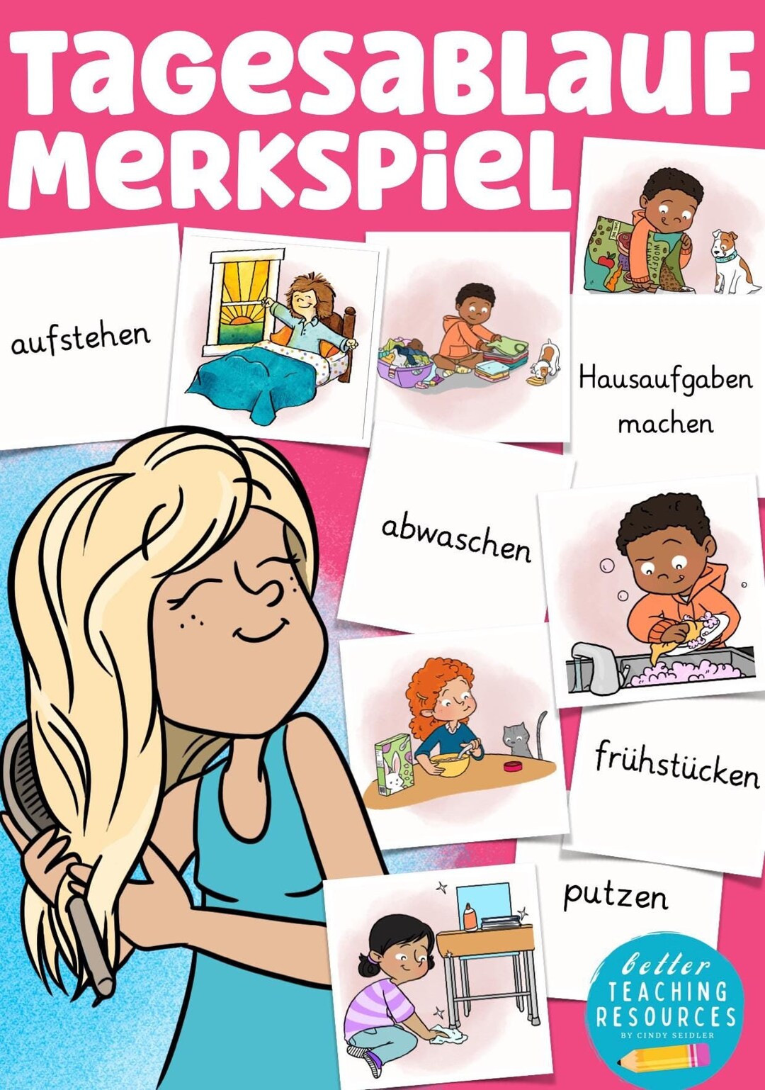 Daily Routine Memory Game – Vocabulary Training for German, DAZ Lessons ...