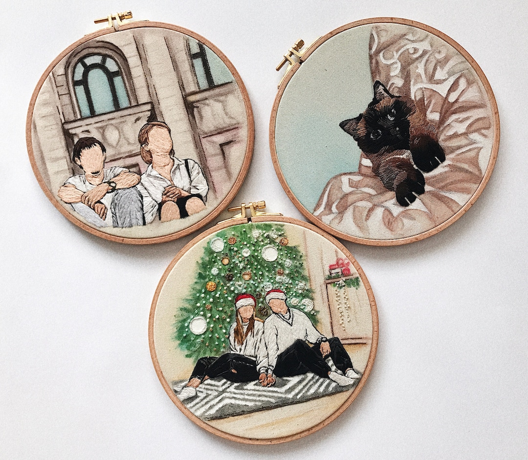 Custom Embroidery Portrait Hoop | Personalized Family Cross Stitch Gift ...