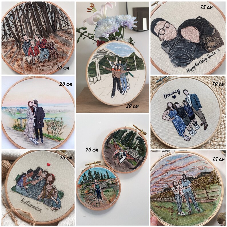 Custom Embroidery Portrait Hoop | Personalized Family Cross Stitch Gift ...