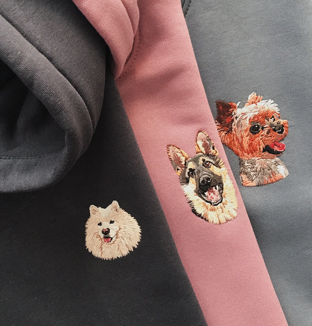 Dog Face Portrait Hoodie| Personalized Embroidery Portrait Dog and Cat ...