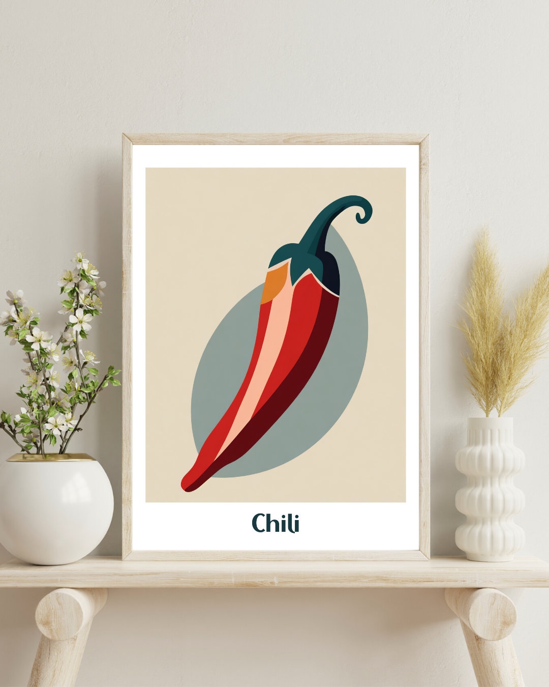 Retro Chili Picture, Printable Art, Kitchen Wall Art, Bauhaus Inspired ...