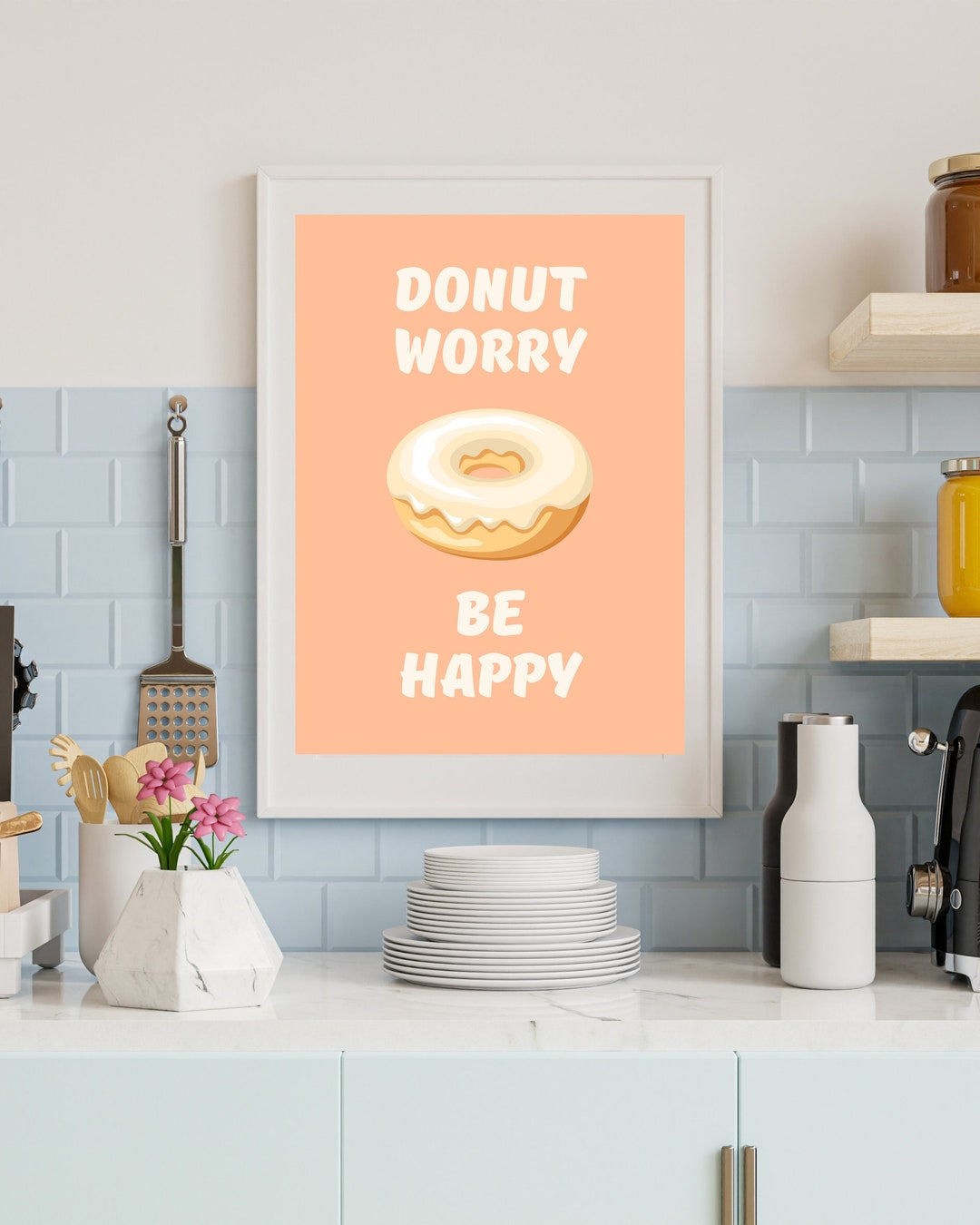 Poster Digital: Donut Worry Be Happy, Poster Color Peach - Digital ...