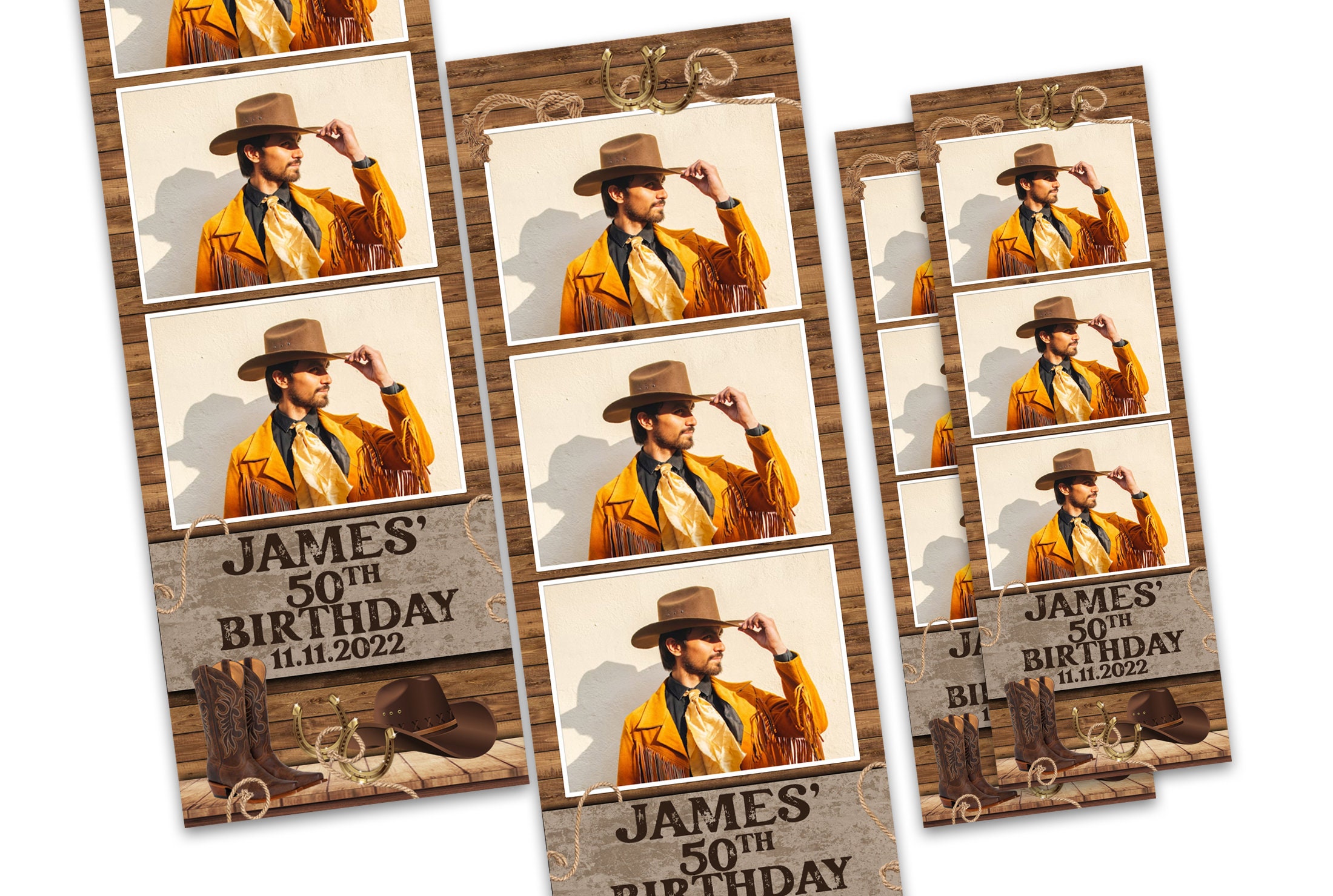 Rustic Cowboy 2x6 Photo Booth Template Strips for Birthdays, HOCO ...