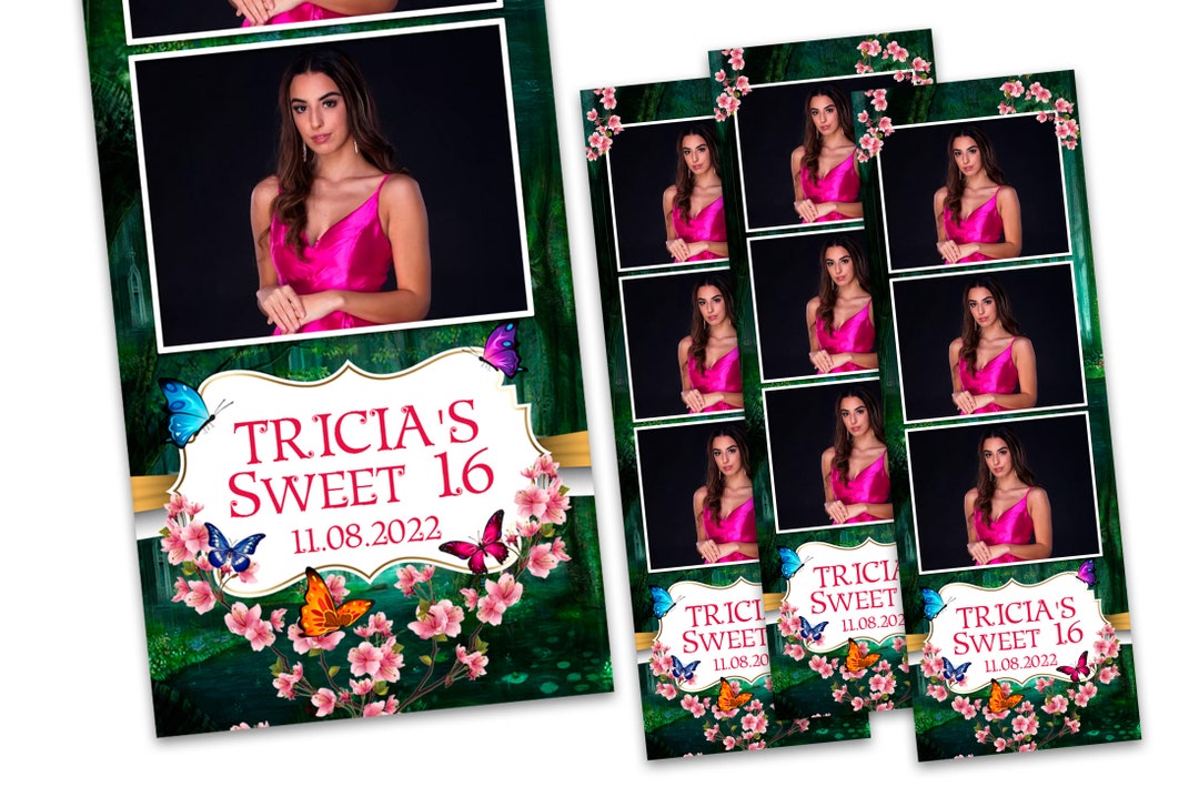 Enchanted Forest 2x6 Butterflies Photo Booth Template for Quinceañera ...