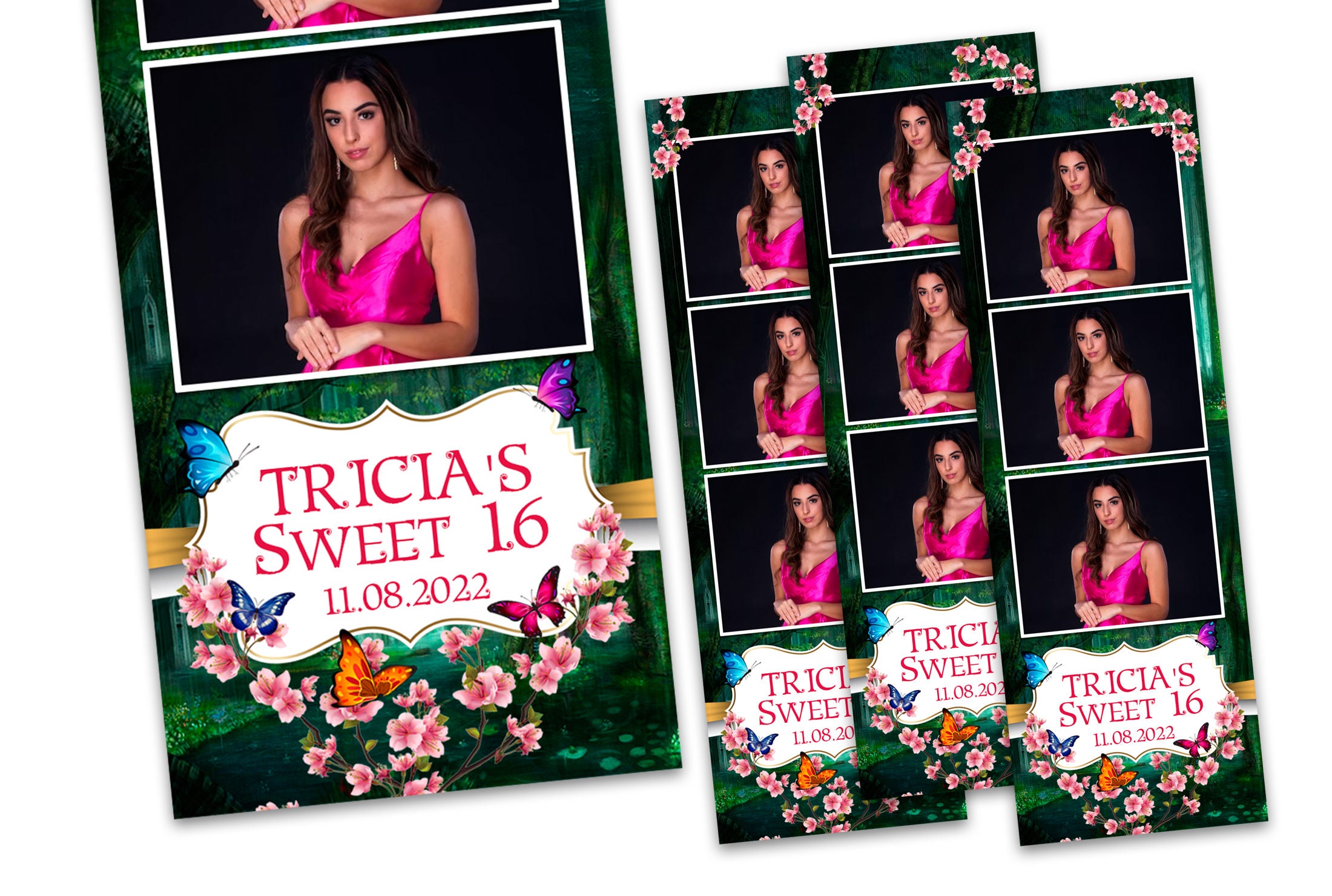 Enchanted Forest 2x6 Butterflies Photo Booth Template for Quinceañera ...
