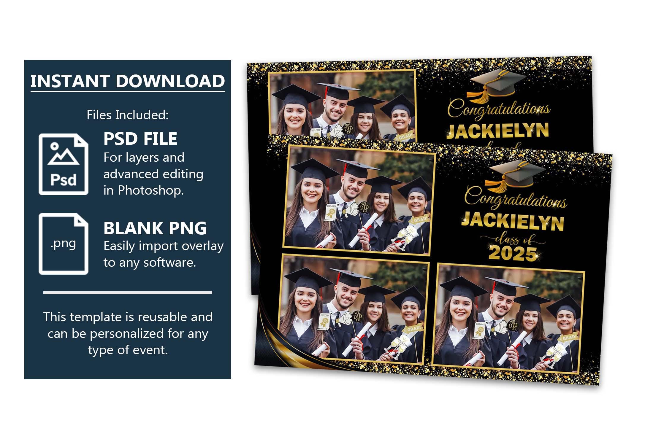Black and Gold Graduation 4x6 Template With Gold Glitters for ...