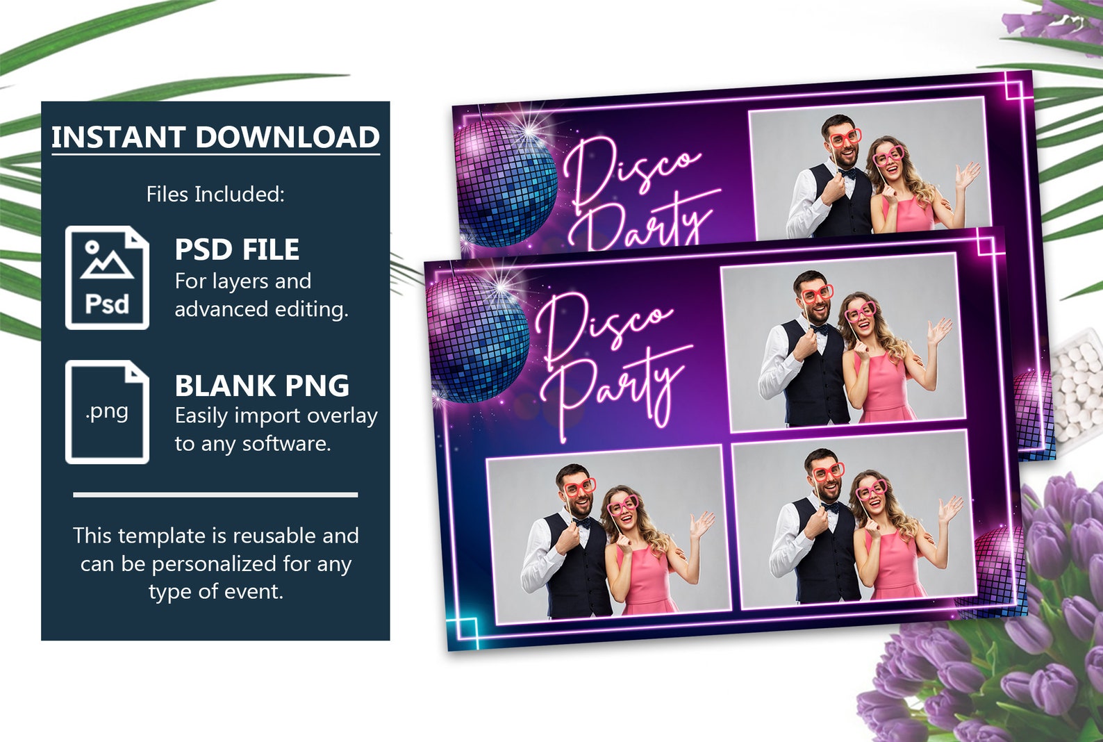NEON Disco Party Photo Booth Template 4x6 Postcard for Homecoming ...