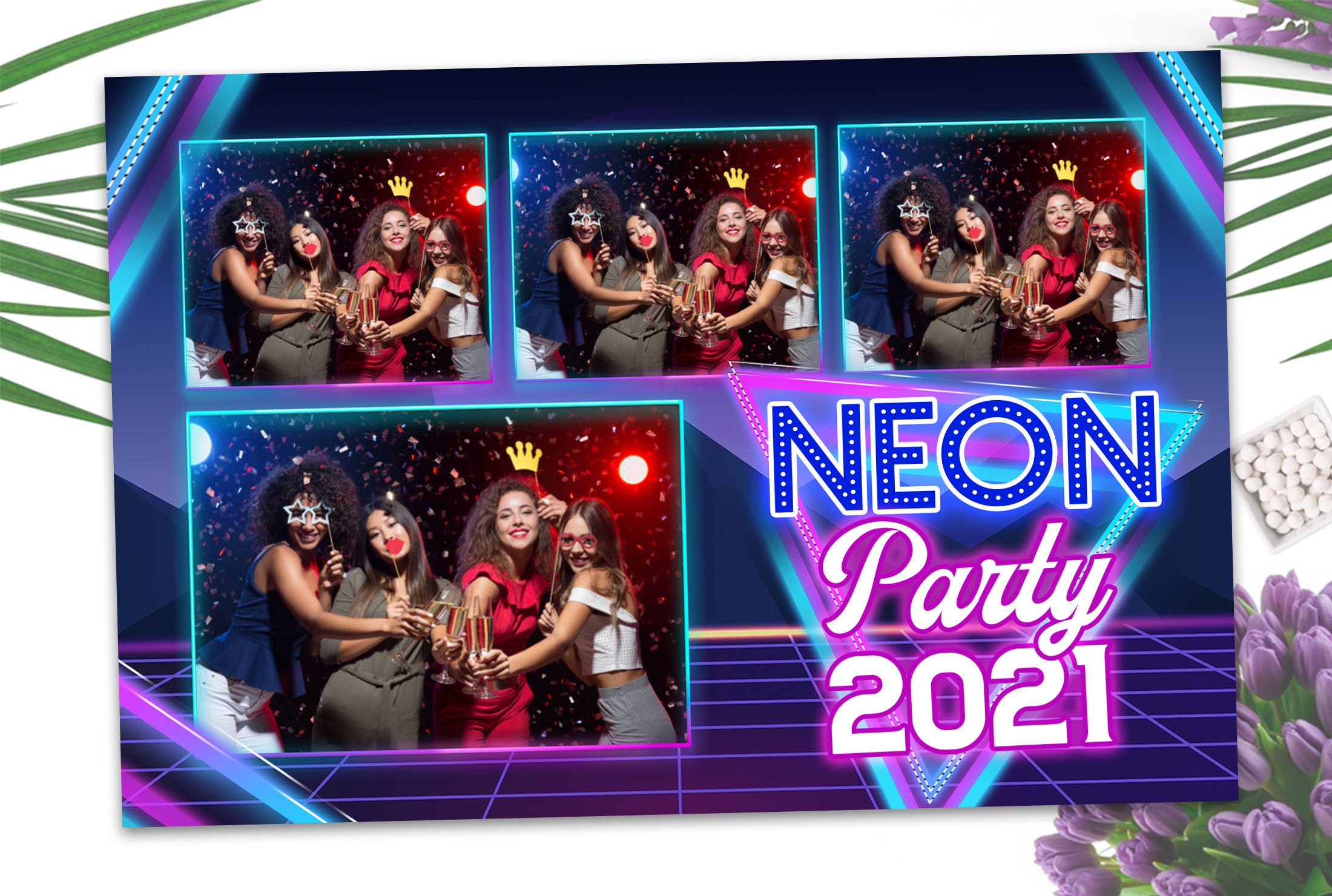 4x6 NEON Glow Lights Colorful Retro Photo Booth Template Postcard for ...