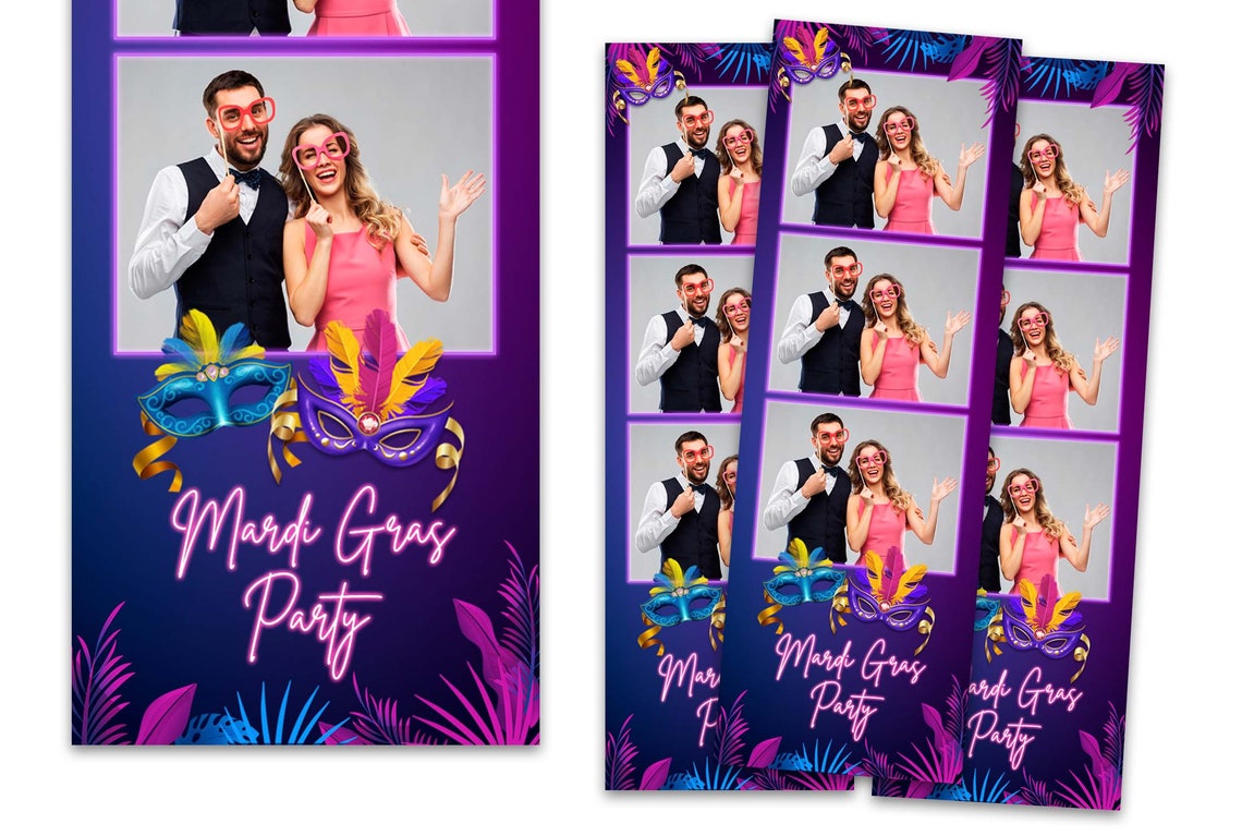 NEON Mardi Gras 2x6 Masquerade Photo Booth Template Strips Homecoming ...