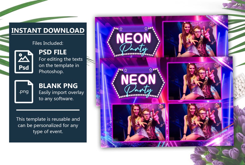 Neon Party 4x6 Photo Booth Template for Birthday Parties, HOCO or ...