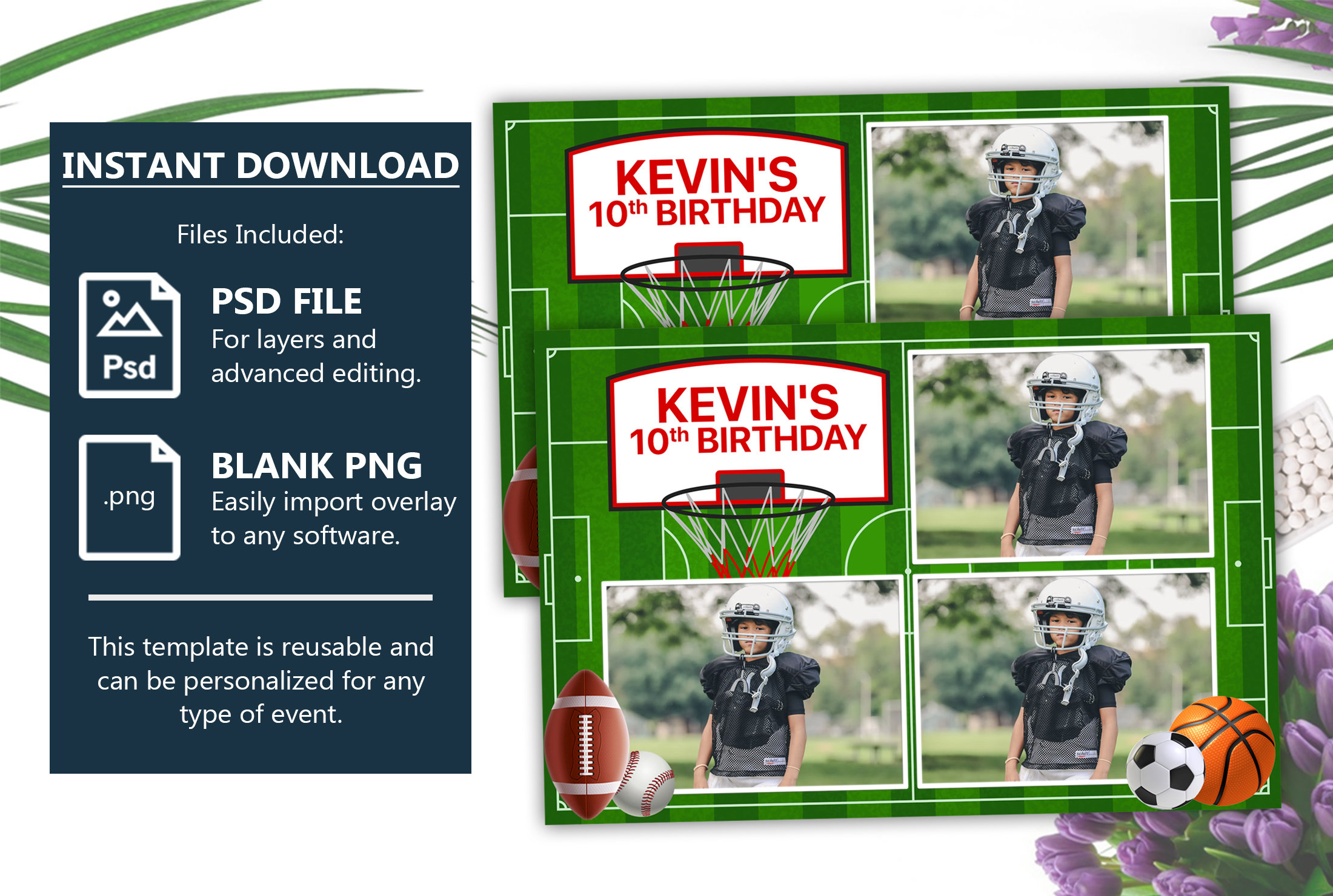 4x6 Sports Theme Photo Booth Template for Birthdays, Company Parties ...