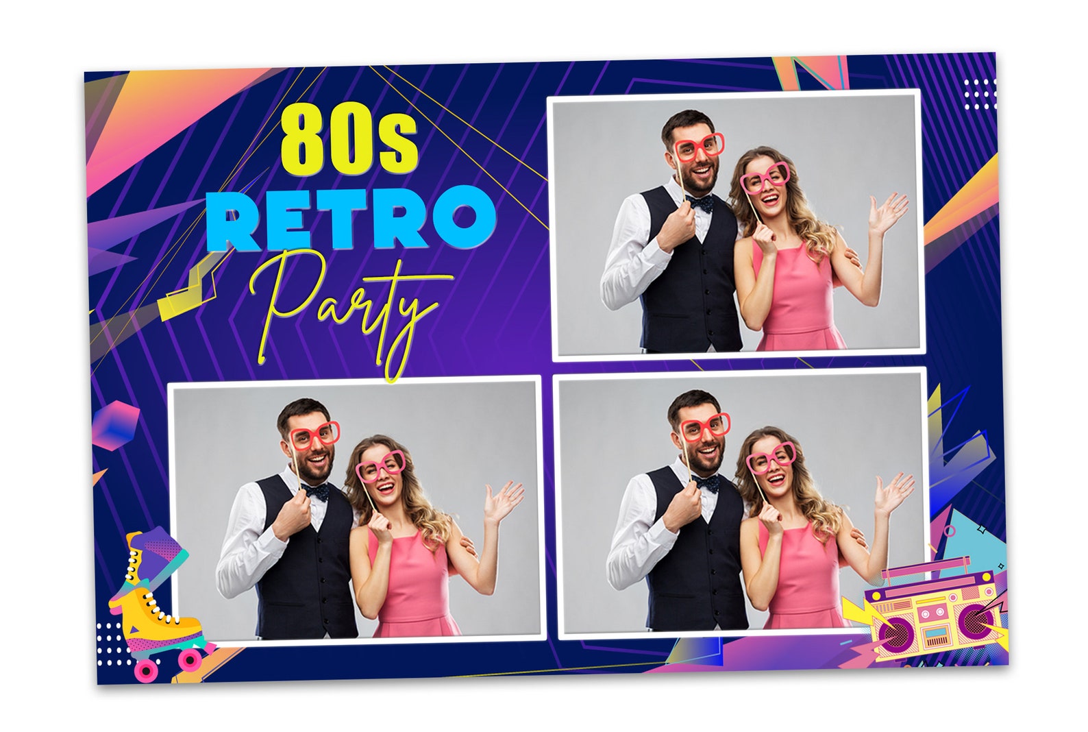 80s 4x6 Retro Party Photo Booth Template Postcard for Birthday, Bat Bar ...