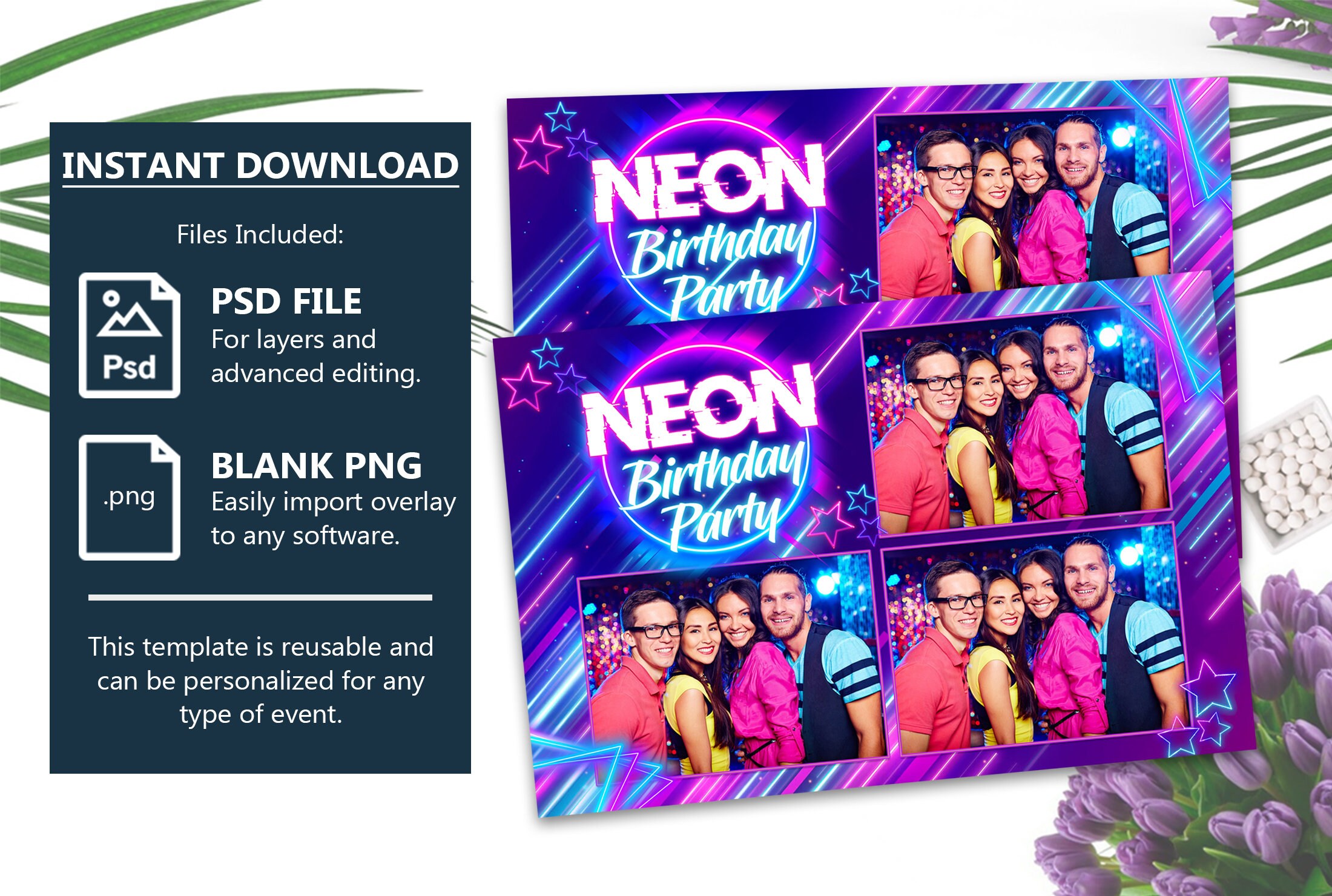 Neon Party 4x6 Photo Booth Template for Birthdays, HOCO, School Party ...